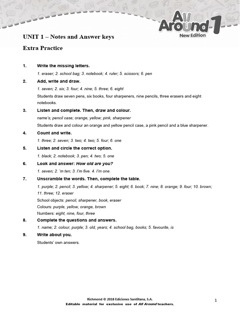 AA NE1 TRM ExtraPractice AK | PDF | Pet | Pencil