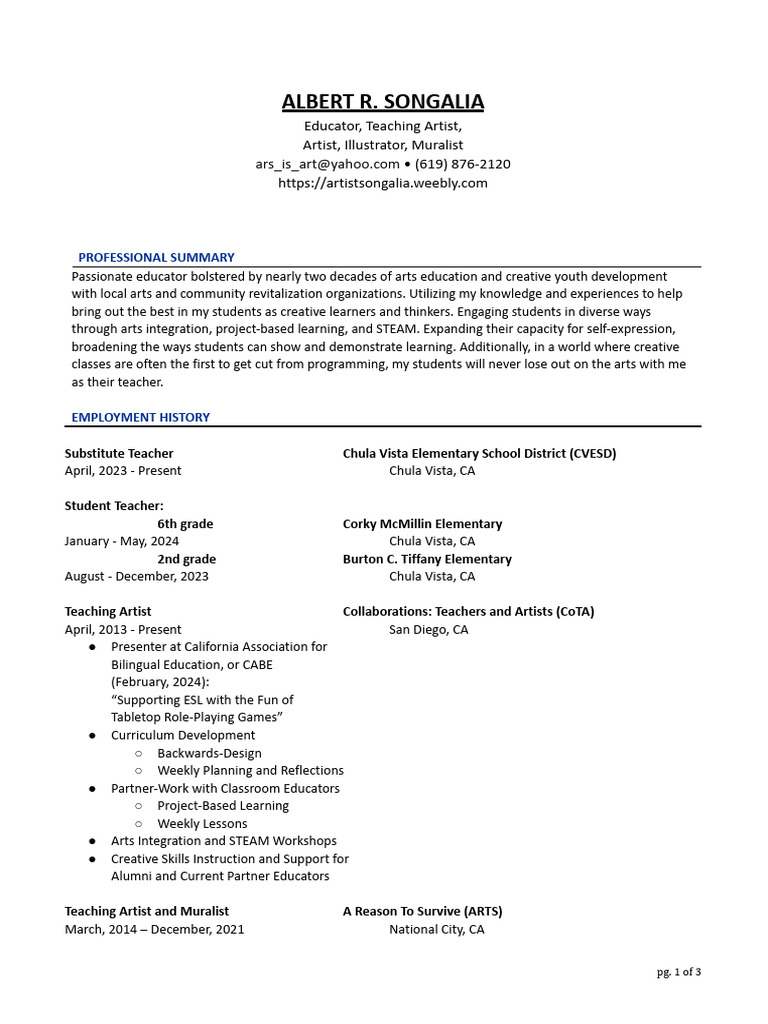 Ars - Resume 202405 | Download Free PDF | Teachers