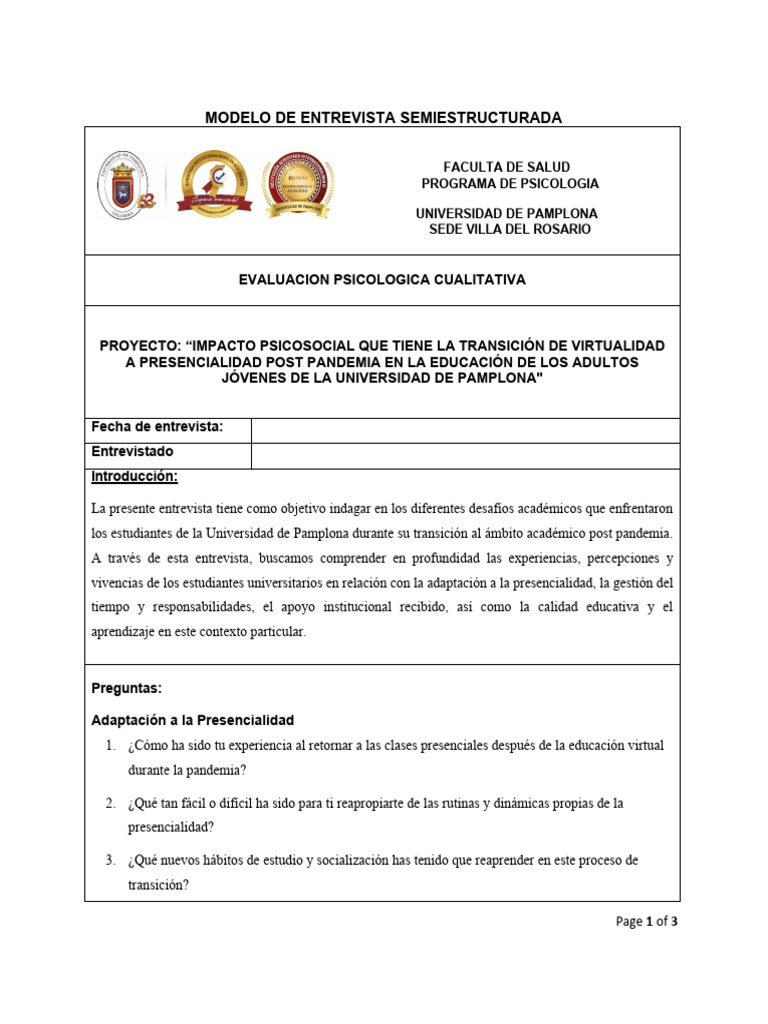 MODELO DE ENTREVISTA SEMIESTRUCTURADA | PDF | Evaluación | Sicología