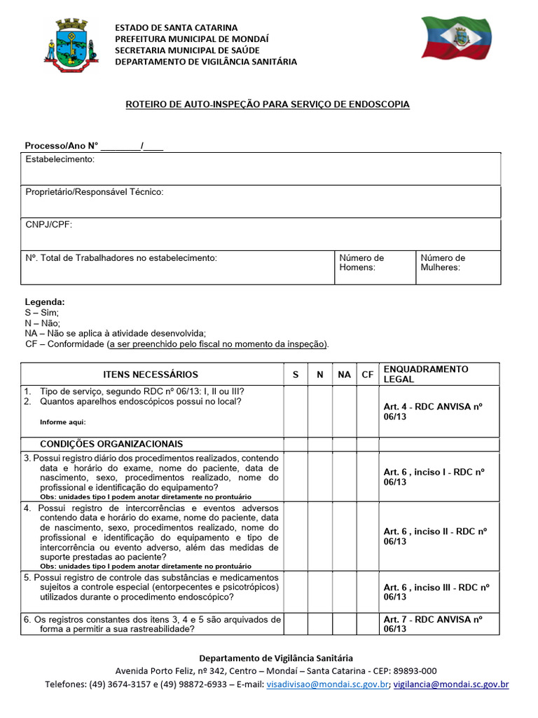 1679019 63 Roteiro De Auto Inspecao Para Servico De Endoscopia Pdf