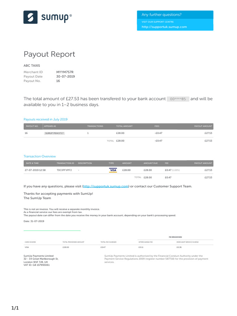 SumUp Daily Payout Report | PDF | Fee | Service Industries