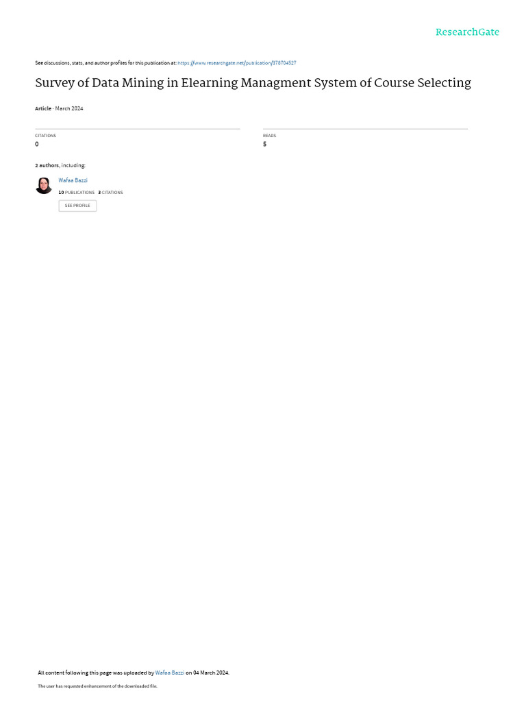 Surveyof Data Miningin Elearning Managment System 2 | PDF | Cluster Analysis | Machine Learning