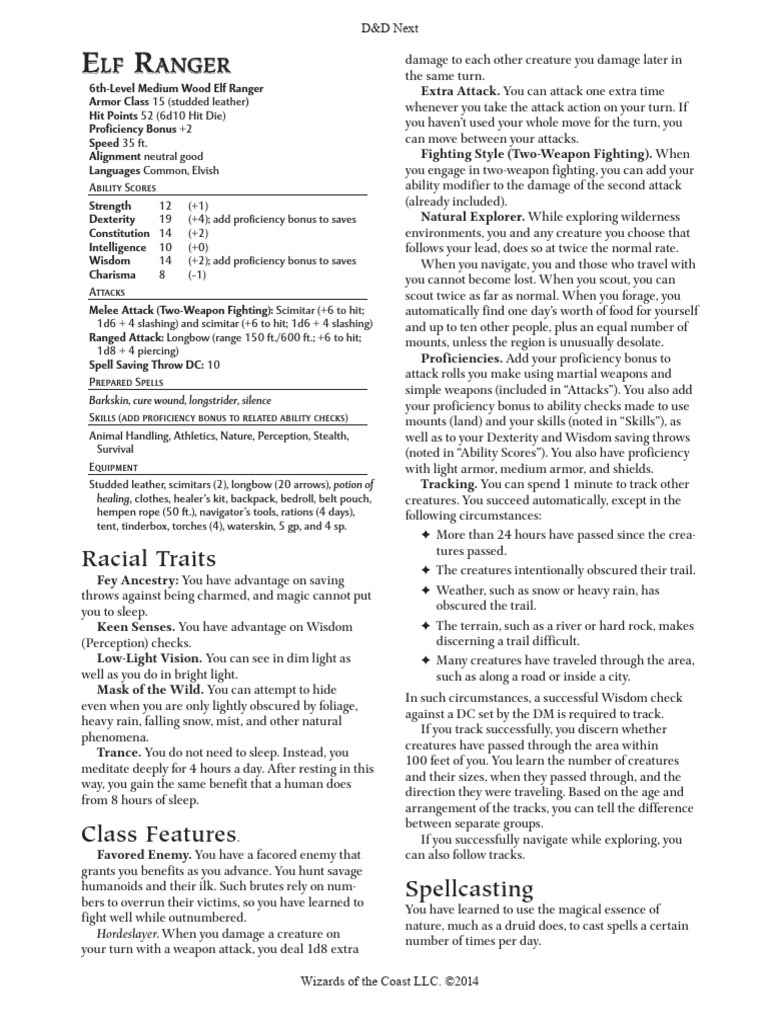 DND Next Elf Ranger 6 | PDF