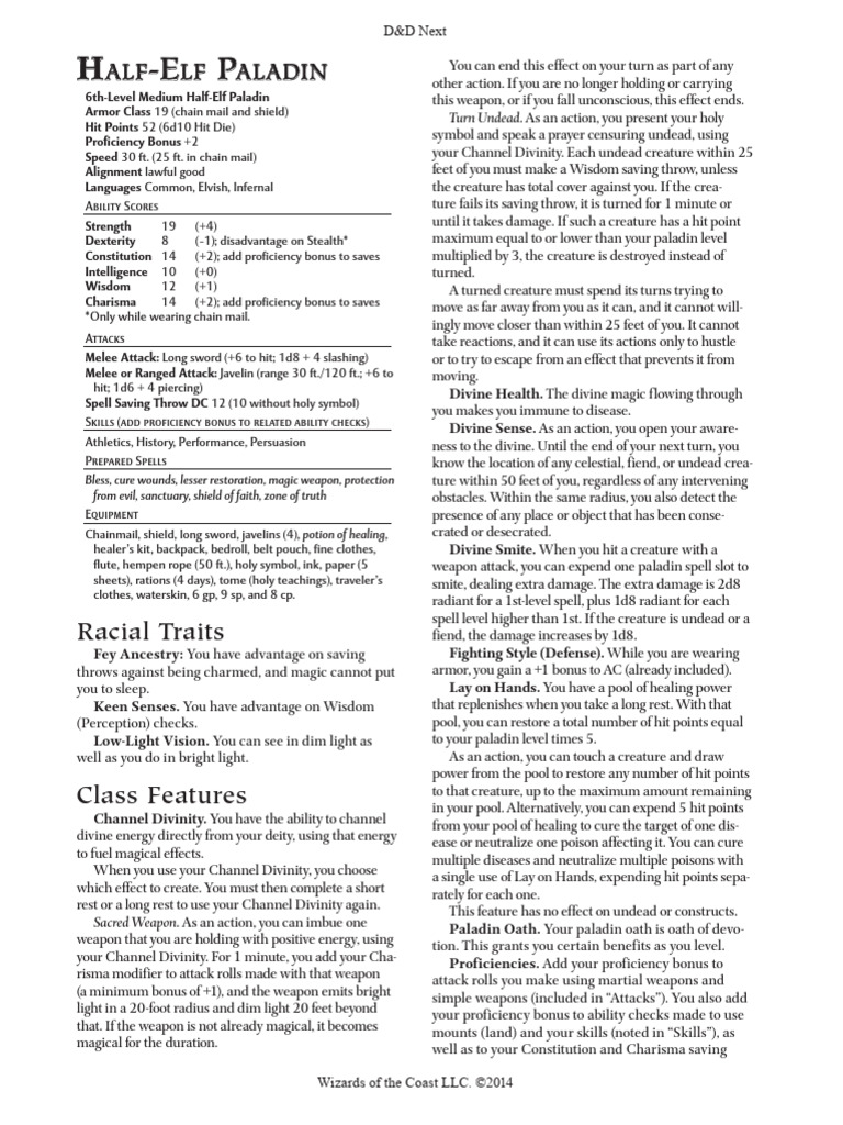 DND Next Half Elf Paladin 6 | PDF | Gary Gygax Games | Dungeons & Dragons