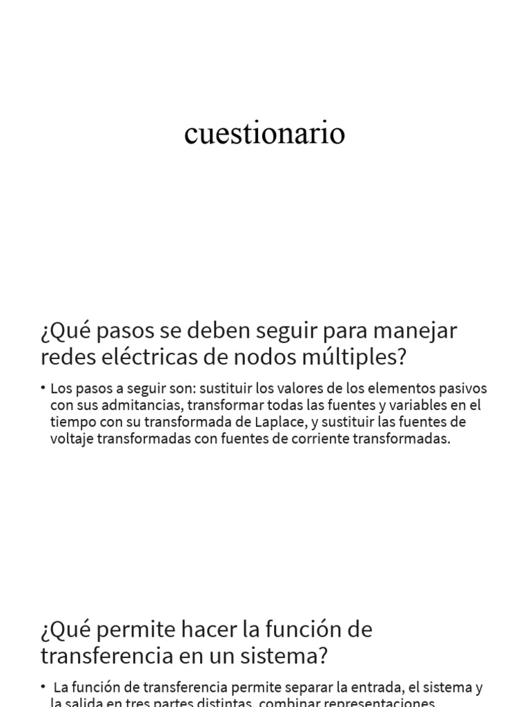 Cuestionario | PDF | Red eléctrica | Transformada de Laplace