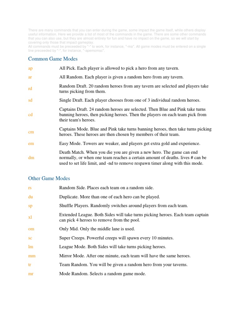 Dota Commands | PDF | Video Games | Video Game Design