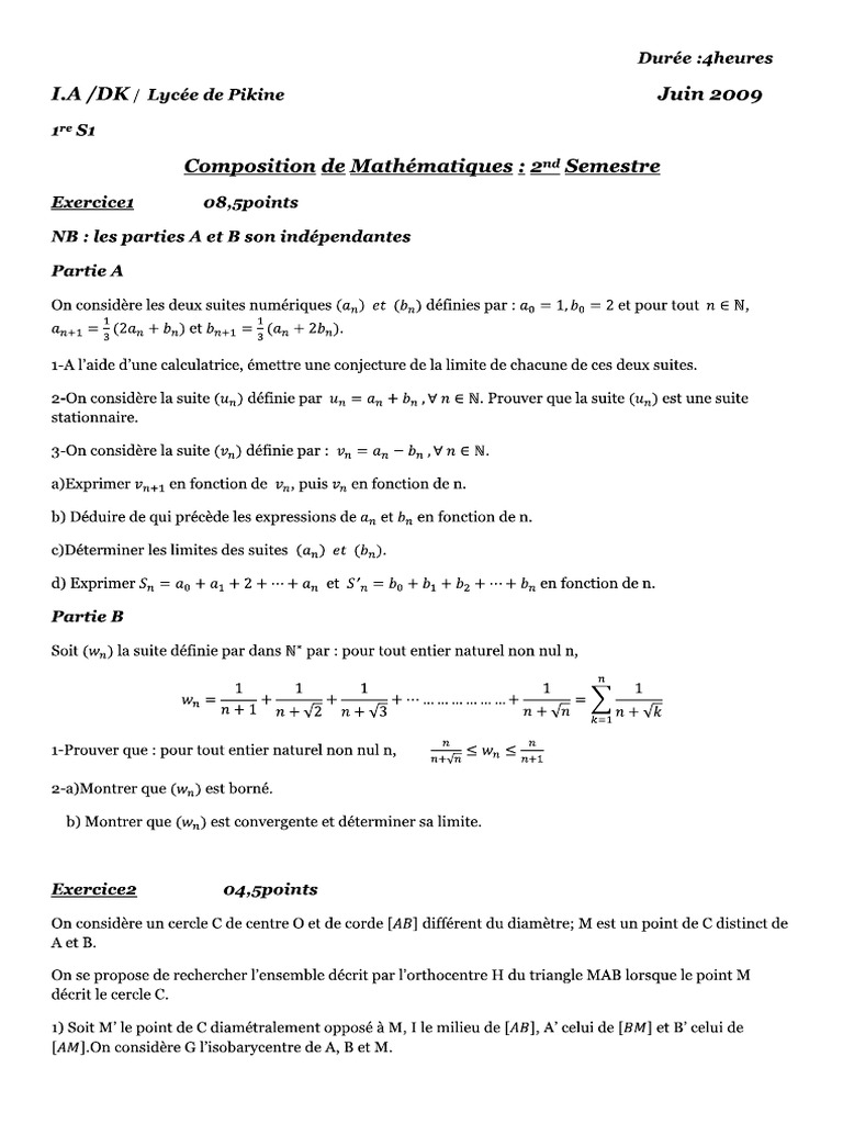 Composition Second Semestre Lycée Pikine | PDF