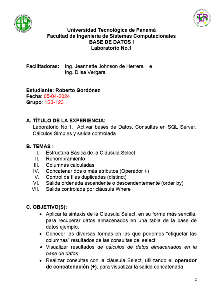 Consultas SQL en Laboratorio de Bases de Datos | PDF | SQL | Informática