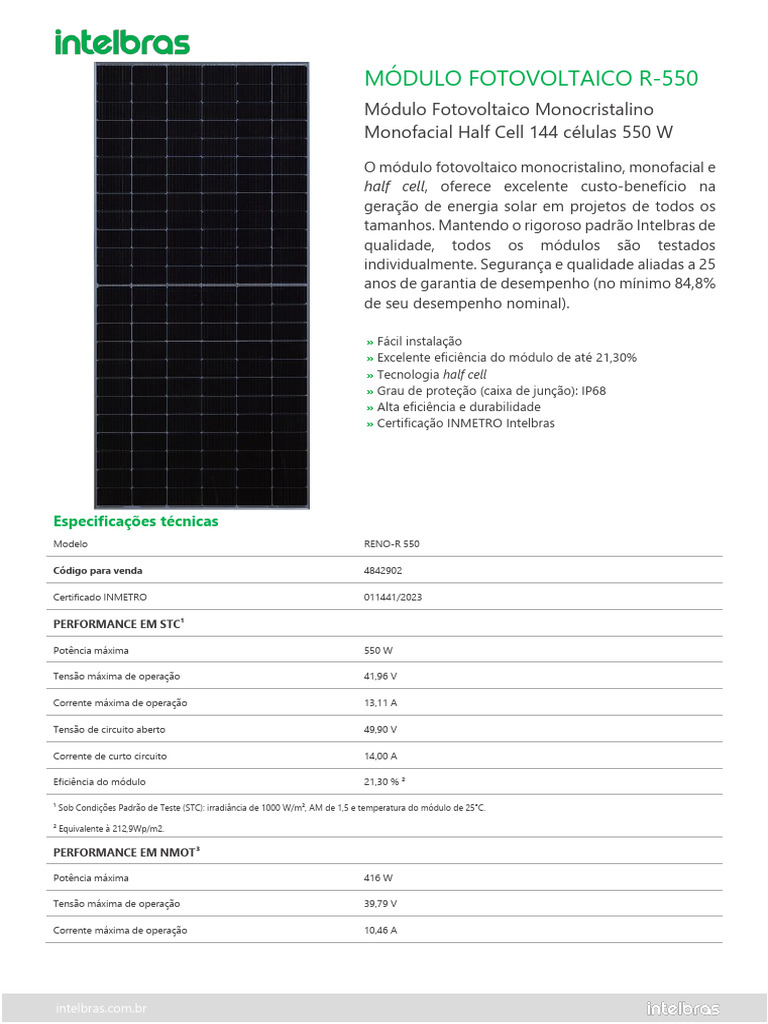 Módulo Solar Intelbras R-550 Monocristalino | PDF | Eletromagnetismo ...