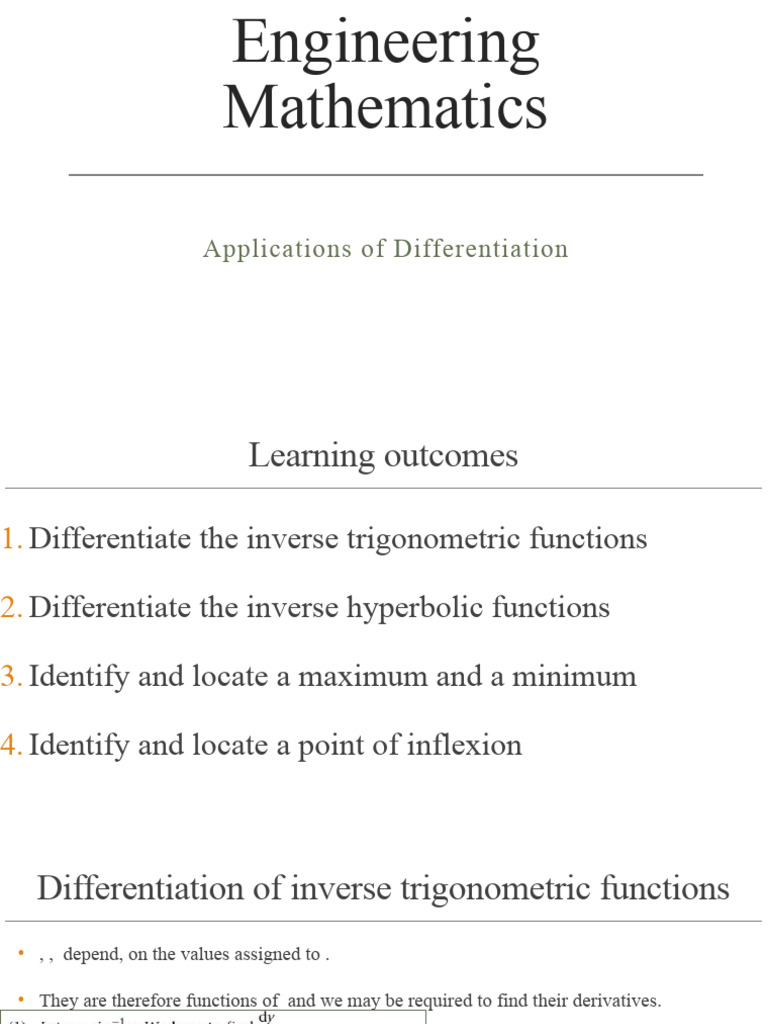Engineering Mathematics - Applications of Differentiation | PDF