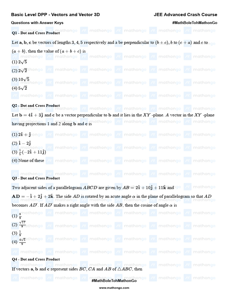 Basic Level Dpp Vectors and Vector 3d Question Mathongo | PDF | Sphere | Euclidean Vector