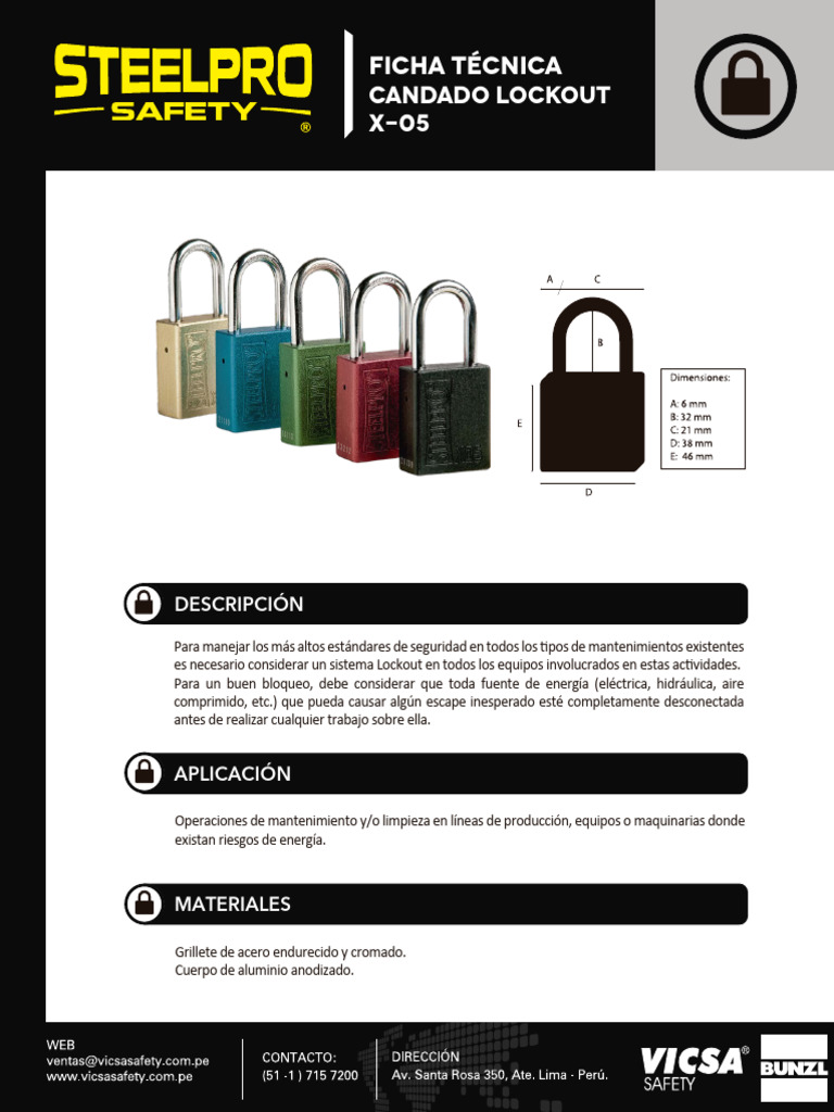 Candado Lockout X-05 Ficha Técnica | PDF | Materiales