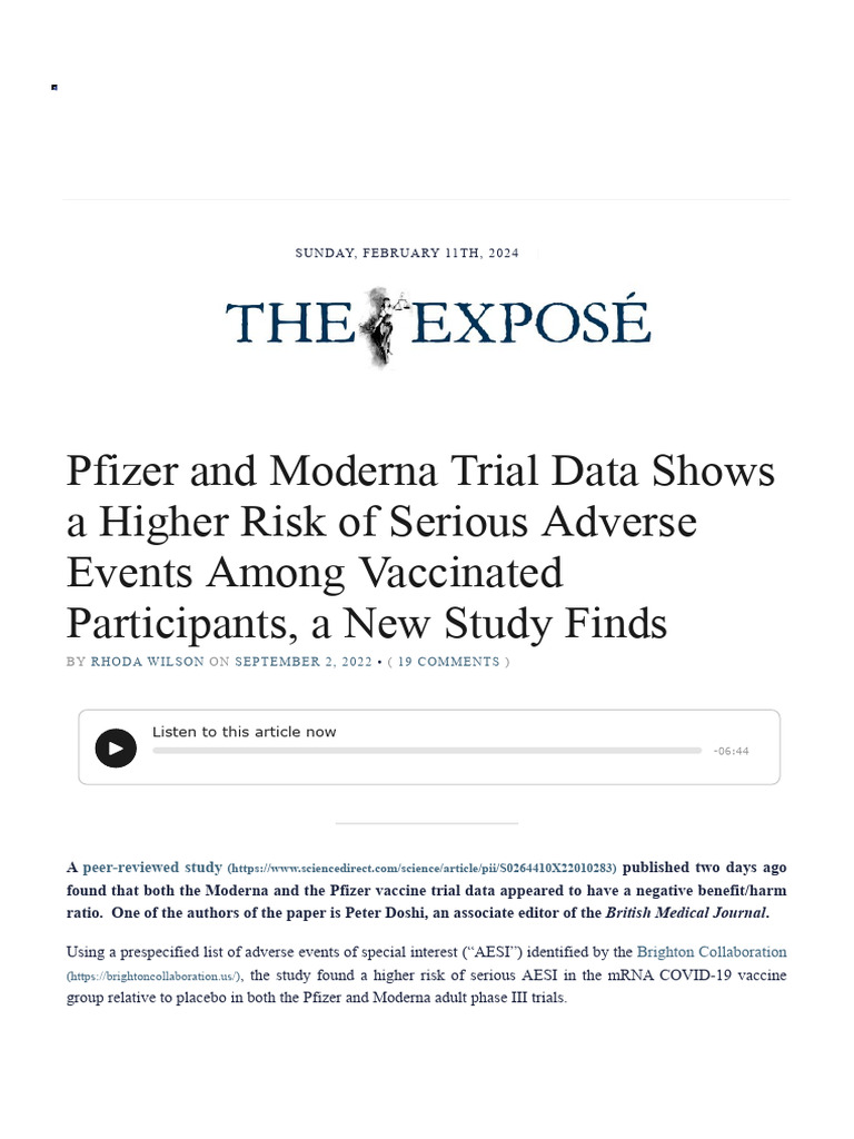 Pfizer and Moderna Trial Data Shows A Higher Risk of Serious Adverse Events Among Vaccinated ...