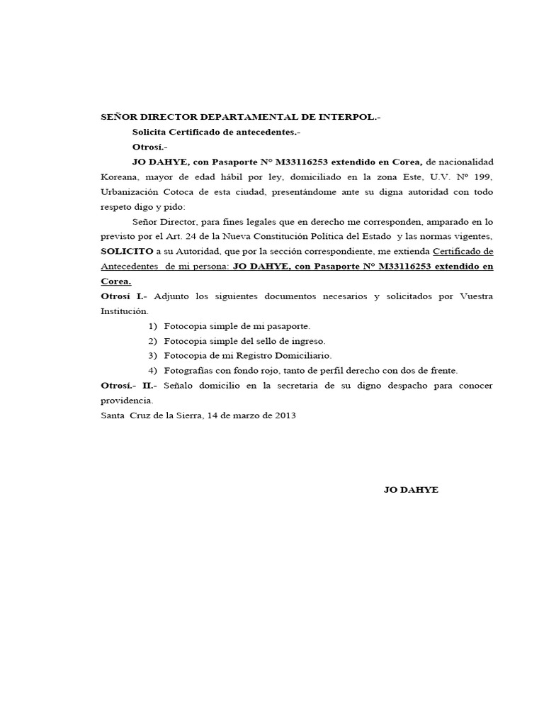 Solicitud de Certificado de Antecedentes Interpol | PDF