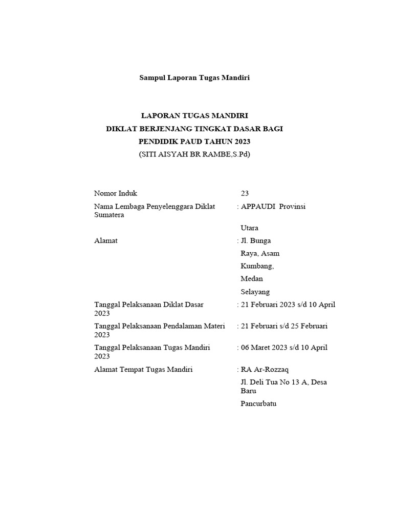 Sampul Laporan Tugas Mandiri | PDF