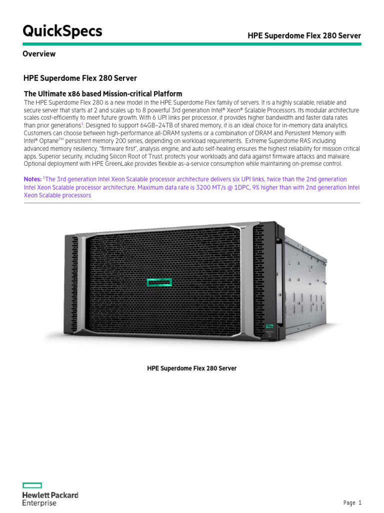 HPE Superdome Flex 280 Server QuickSpecs | PDF | Power Supply | Solid State Drive