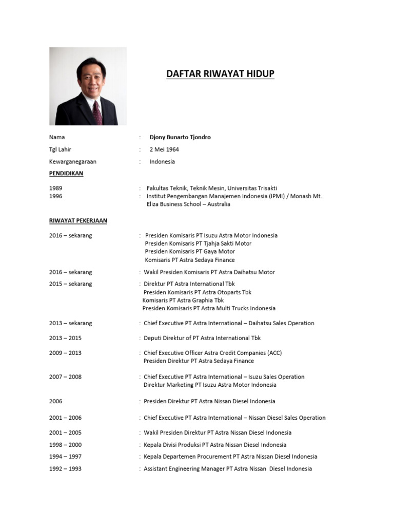 Djony Bunarto Tjondro's Career Overview | PDF