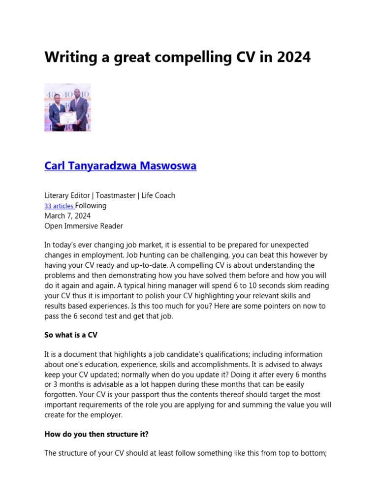 Crafting a Compelling CV for 2024 | PDF