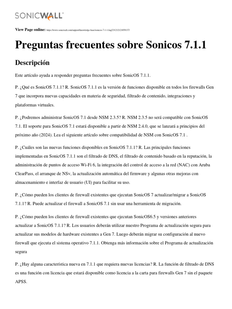 Sonicos 7.1.1 FAQ | PDF | Programa de computadora | Programación