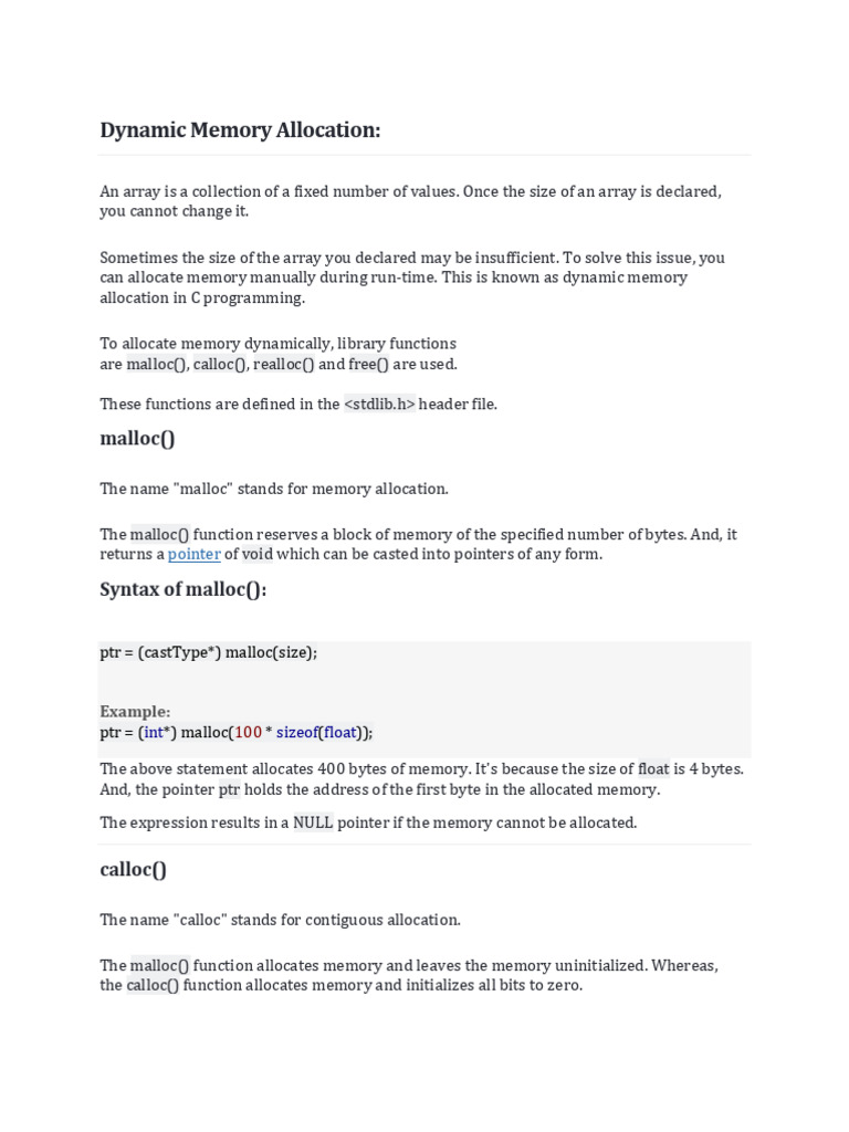 Dynamic Memory Allocation1 Pdf Pointer Computer Programming Computer Programming