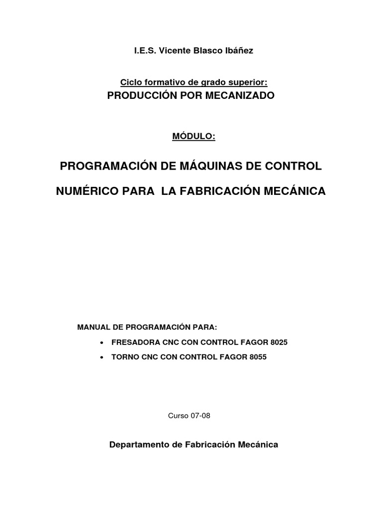 Apuntes CNC Fagor 8025-8050 07-08 | PDF | Control numerico | Sistema de ...
