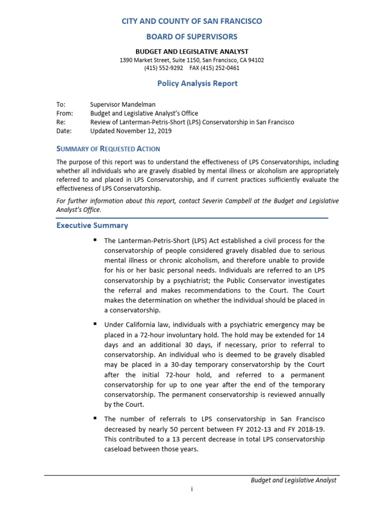 SF LPS Conservatorship Review | PDF | Conservatorship | Clinical Medicine