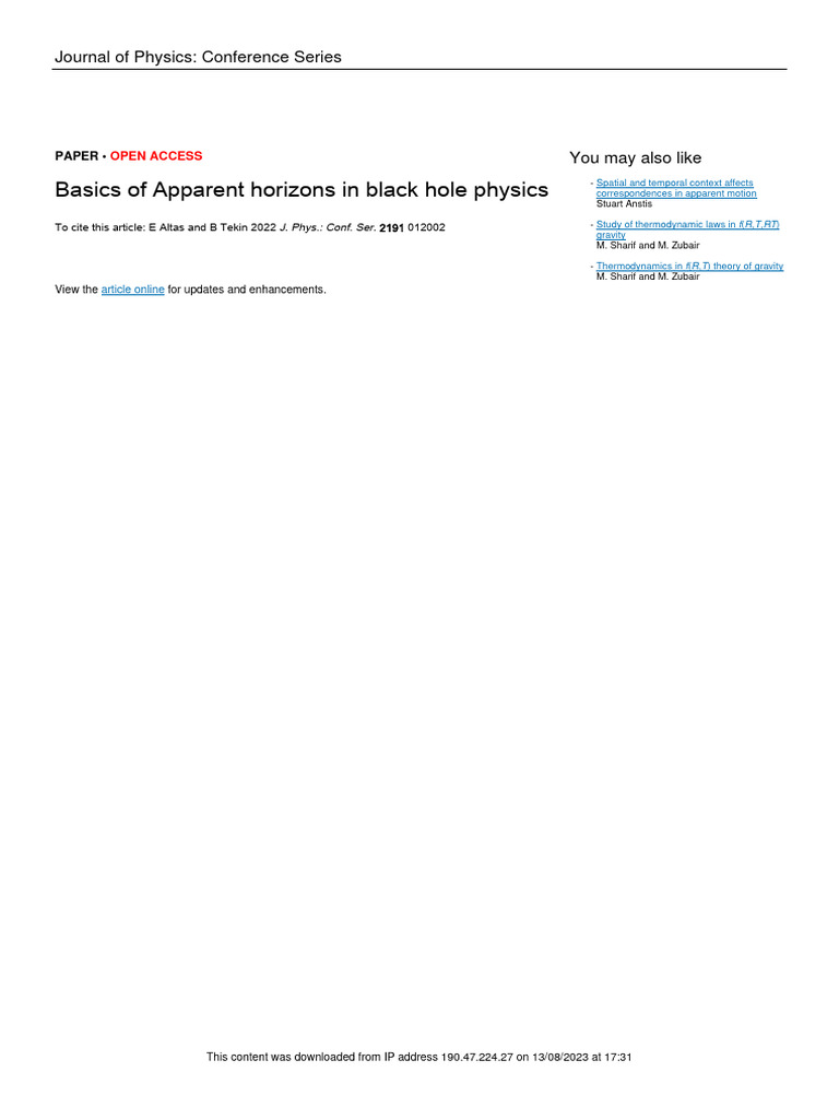 Basics of Apparent Horizons in Black Hole Physics (2021) | PDF | Black ...