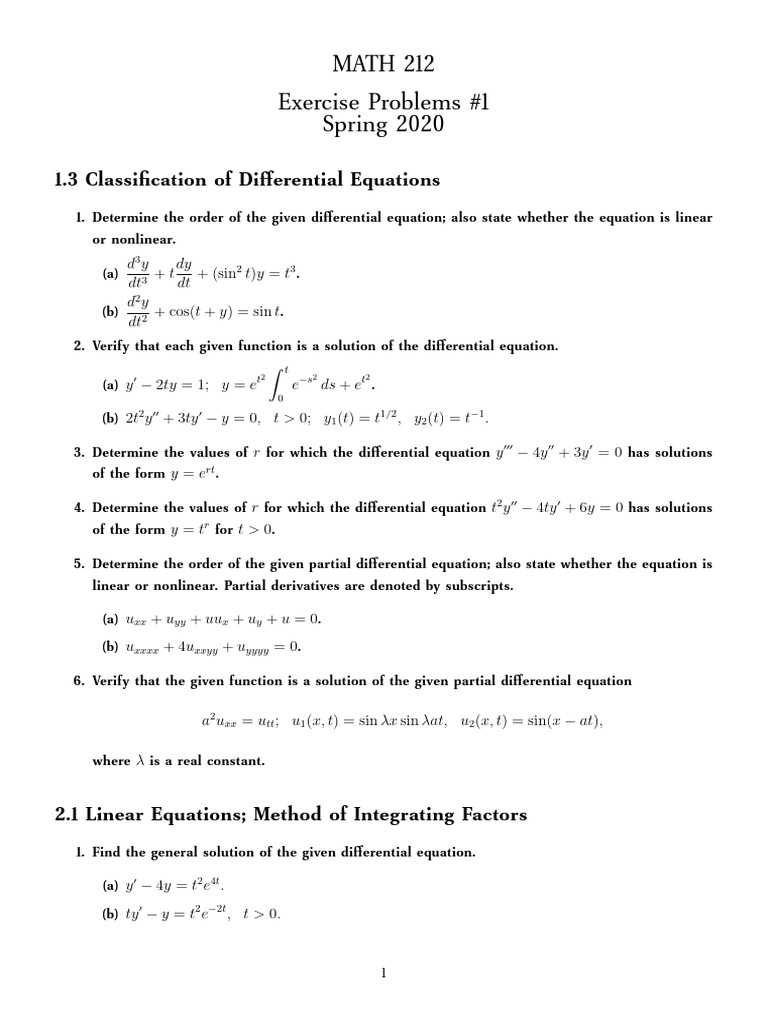 Differential Equations Exercises and History | PDF | Mathematical ...