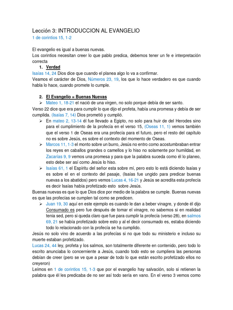 Lección 3 Introduccion Al Evangelio | PDF | Jesús | Profecía Lección 3 Introduccion Al Evangelio | PDF | Jesús | Profecía