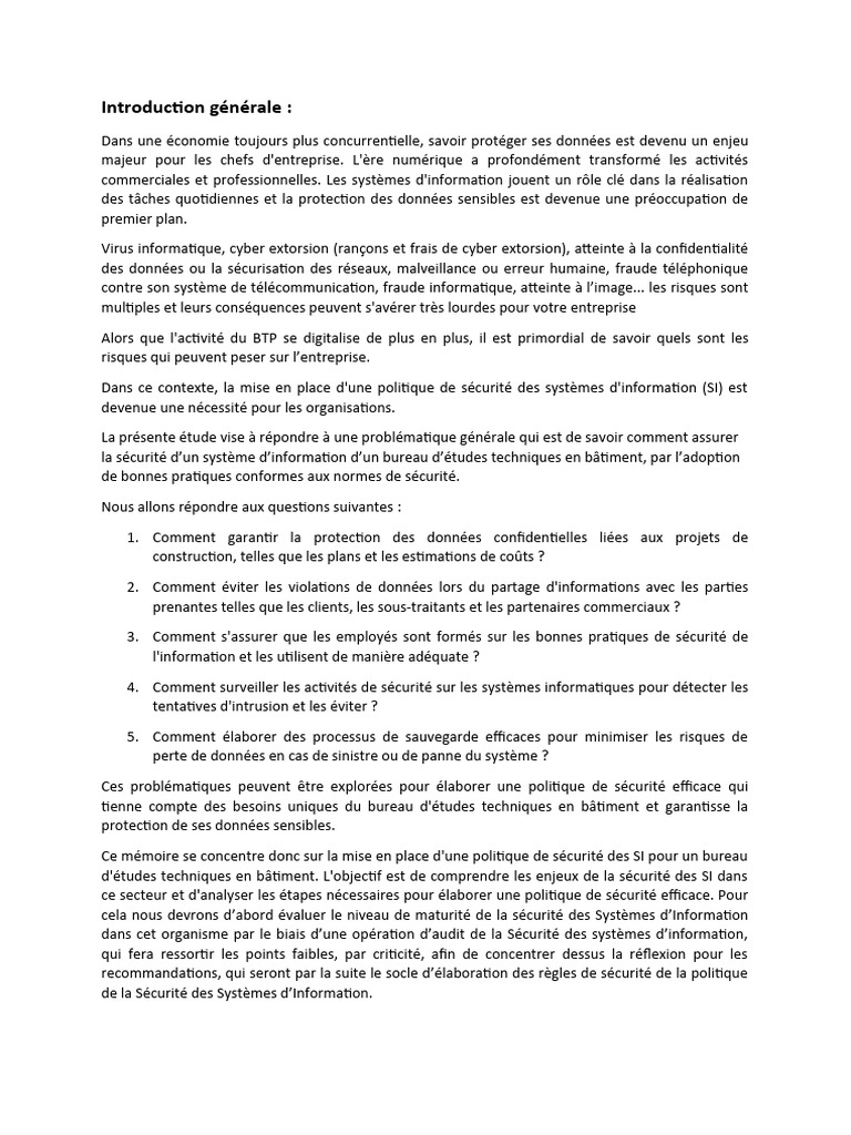 Sécuriser les SI en BTP : enjeux et pratiques | PDF | Sécurité des ...