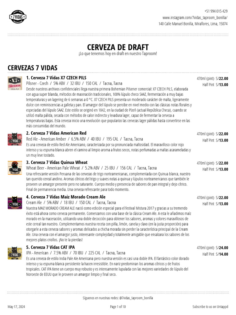Cerveza de Draft: Cervezas 7 Vidas | PDF | Cerveza | Cerveza inglesa
