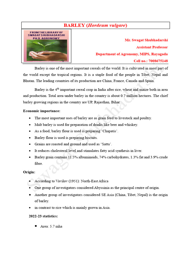 BARLEY | PDF | Barley | Sowing
