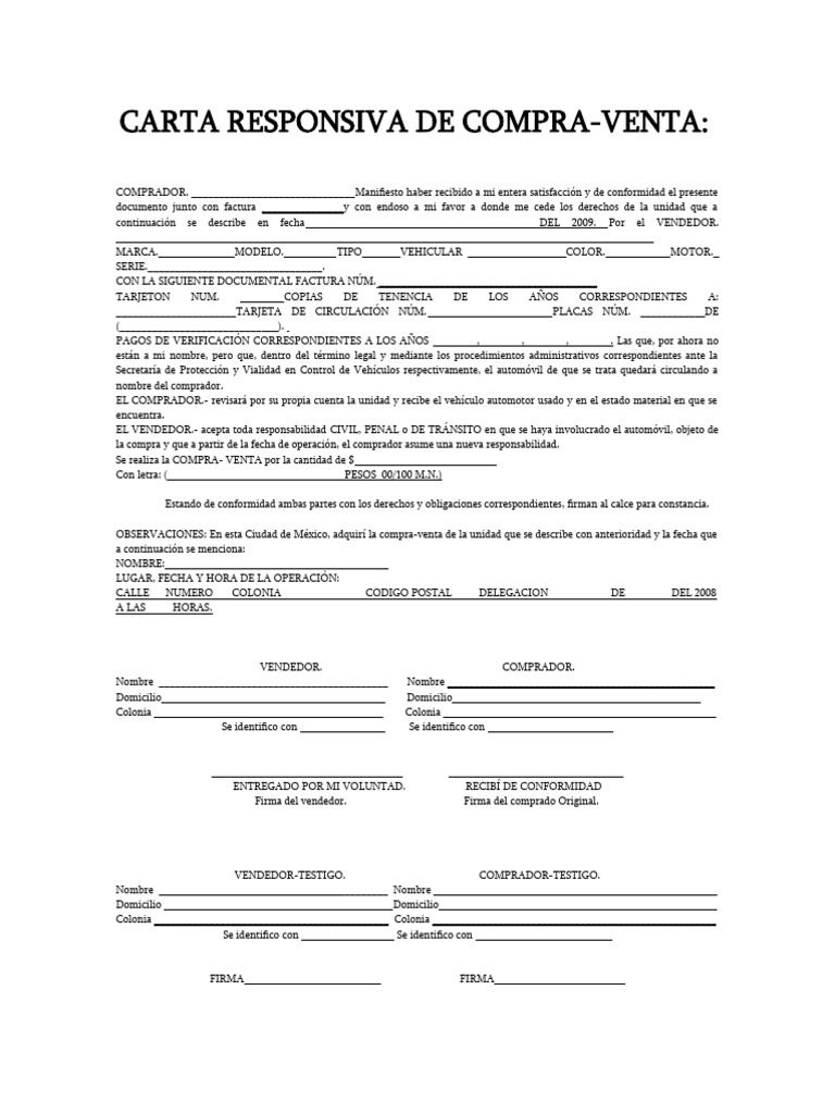 Carta Responsiva de Compra-Venta | PDF | Negocios | Derecho
