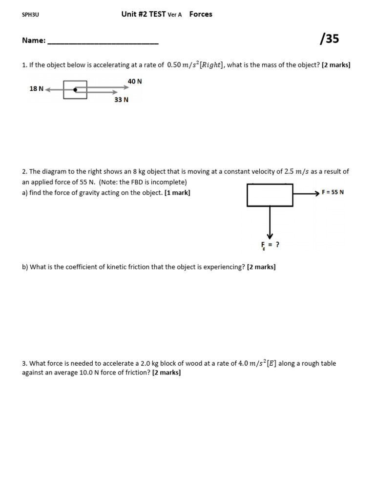 Unit 2 Test SPH3U Forces Ver A | PDF