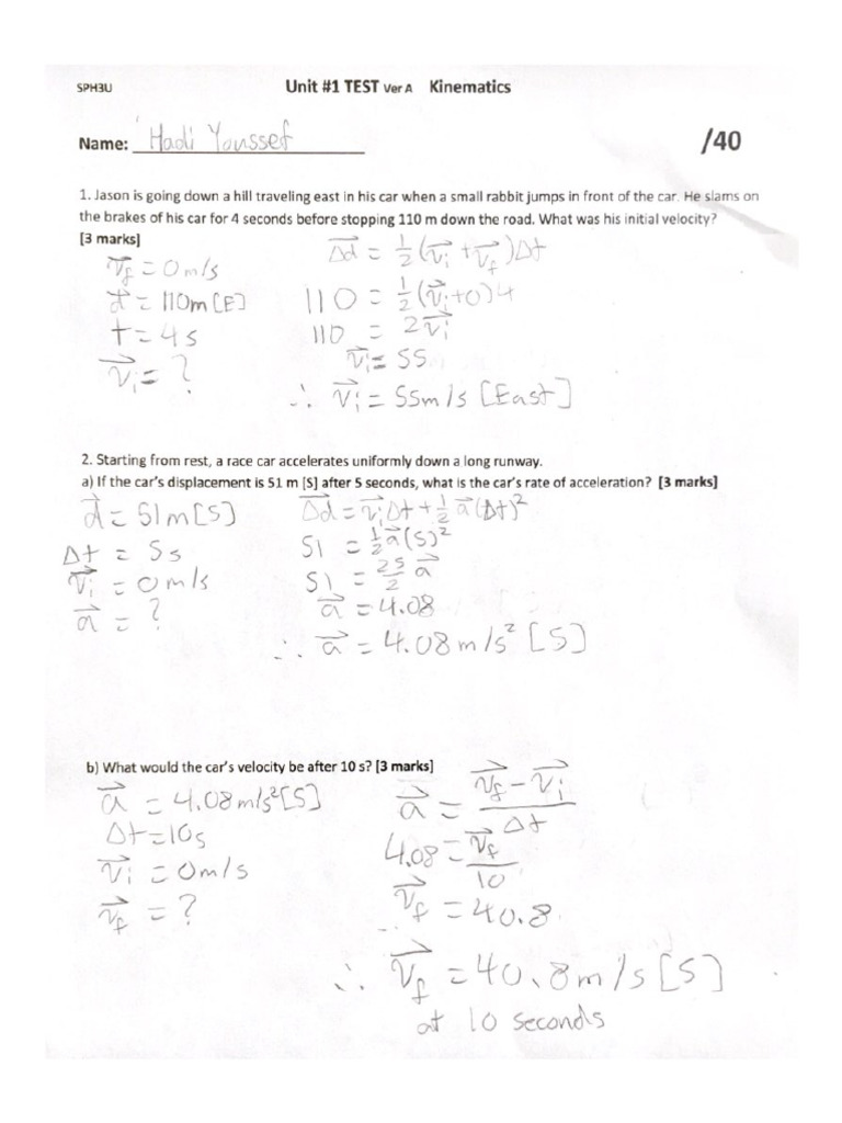 Unit 1 Test - Kinematics | PDF
