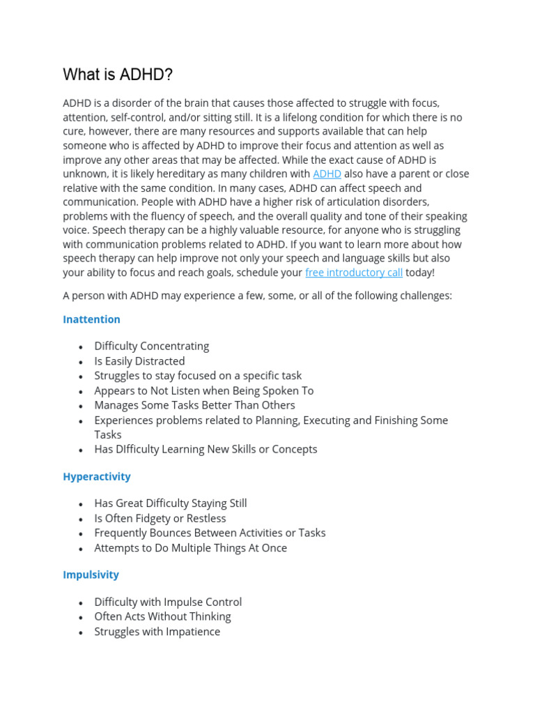 ADHD | PDF | Attention Deficit Hyperactivity Disorder | Speech