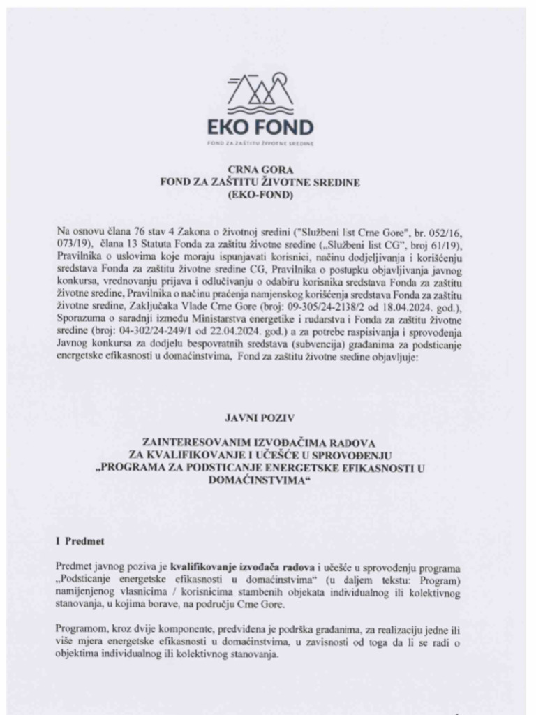 Tekst Javnog Poziva Za Izvodjace Radova | PDF