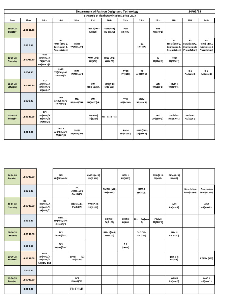 Final Exam Routine SPG 24 v.5 | PDF