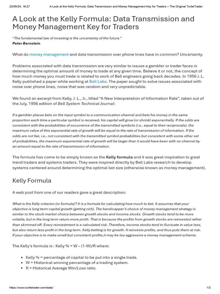 A Look at The Kelly Formula - Data Transmission and Money Management ...