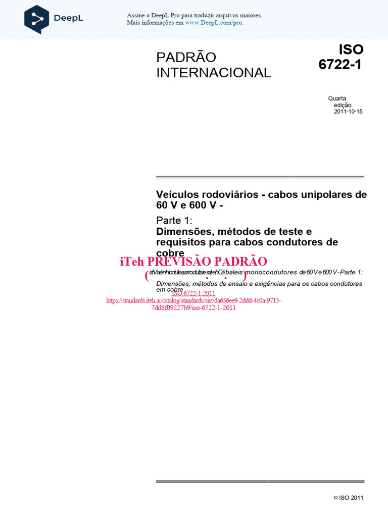 ISO-6722!1!2011 (Norma Técnica) PT-BR | PDF | Padronização | Corrente ...
