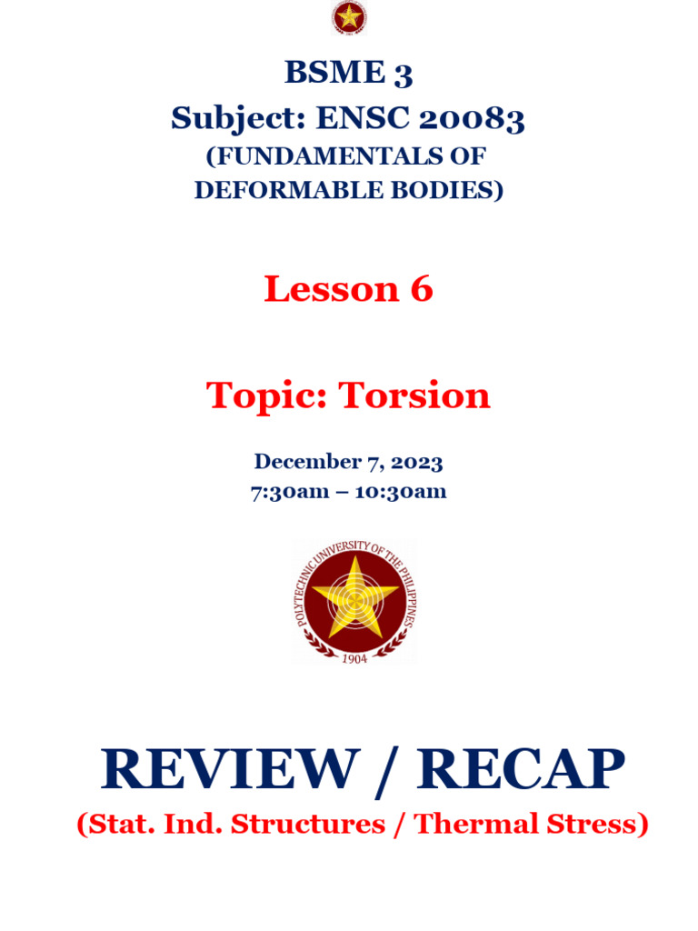 Lesson 6 TORSION December 7 2023 | PDF | Torque | Physical Phenomena