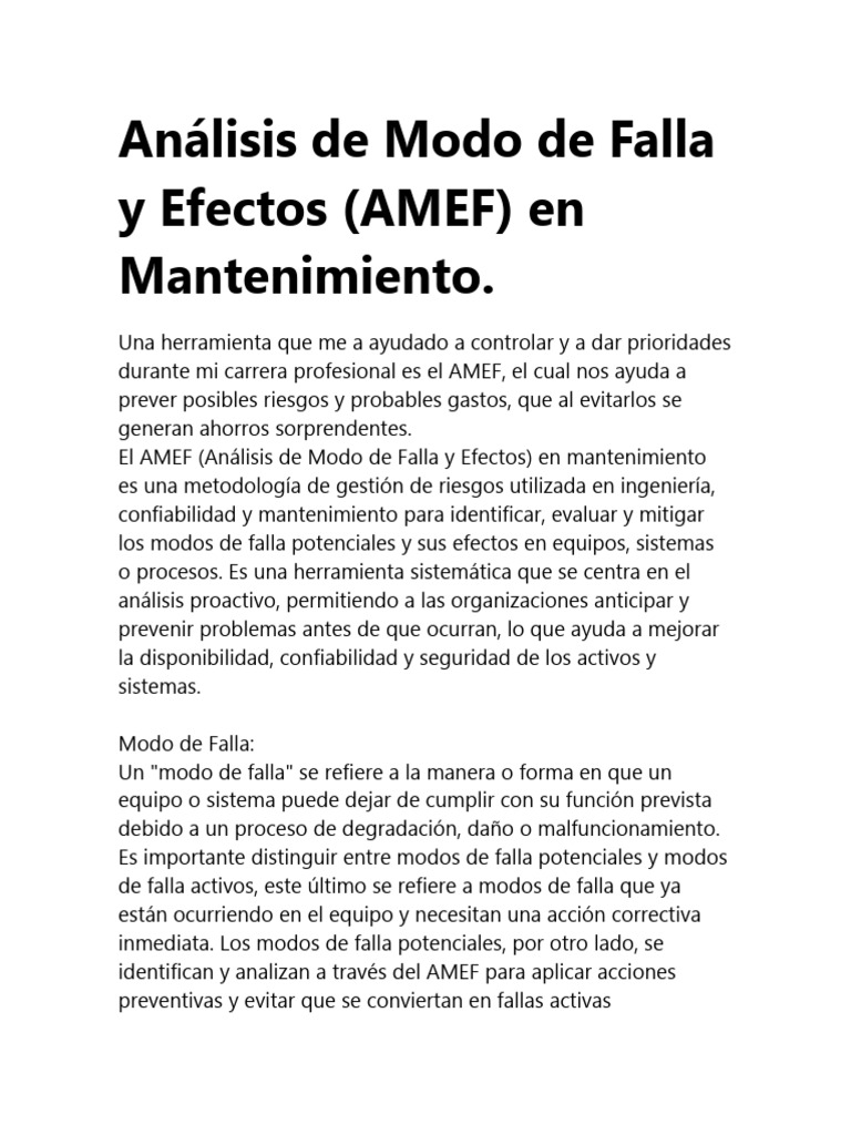 Análisis de Modo de Falla y Efectos | PDF | Ingeniería de confiabilidad | Calidad (comercial)