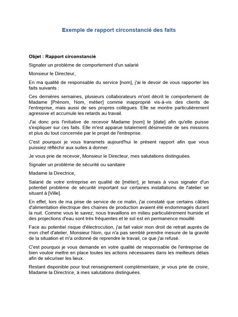 Exemple de Rapport Circonstancié Des Faits | PDF | Technologie et ingénierie