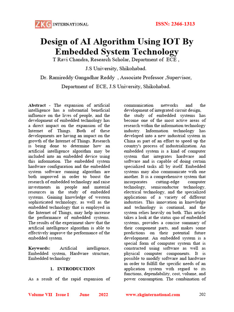 Design of AI Algorithm Using IOT by Embedded System Technology | PDF | Embedded System | Software