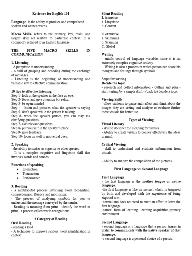English 101 Rieviewer Pdf Linguistics Multilingualism