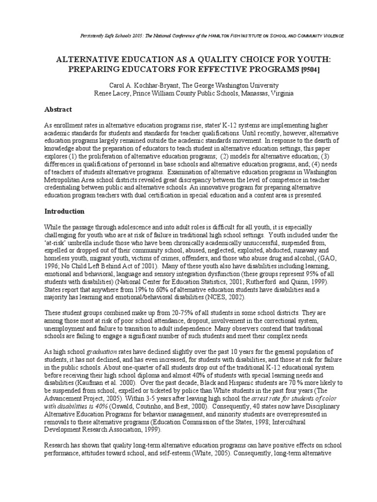 Alternative Education As A Quality Choice For Youth - Preparing ...