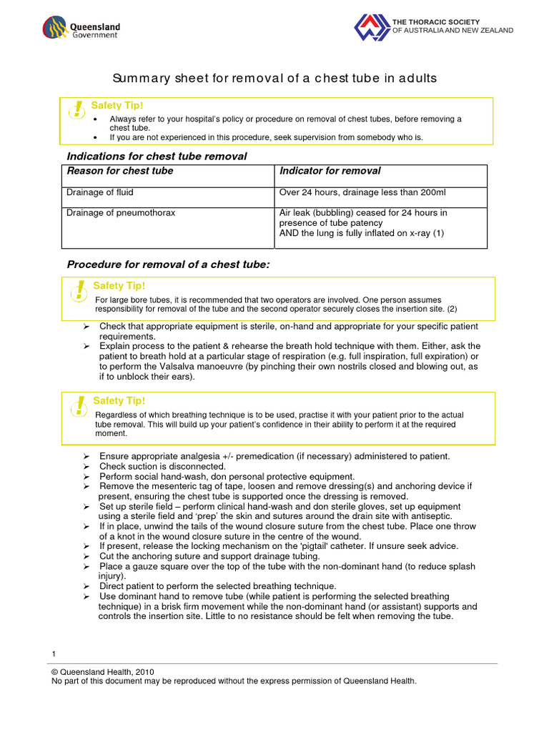 Summary For Chestdrain Removal | PDF | Thorax | Clinical Medicine