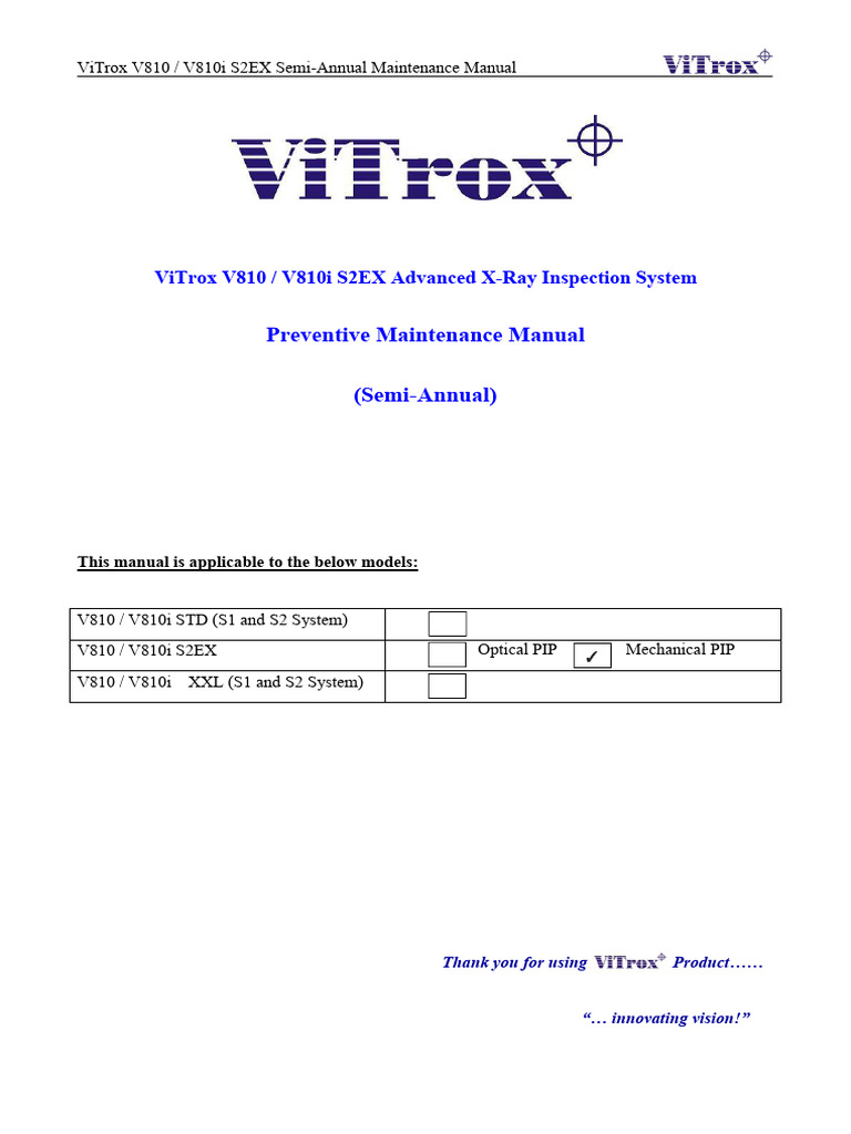 Vitrox V810 - V810i S2EX Preventive Maintenance REV H (Mechanical PIP ...