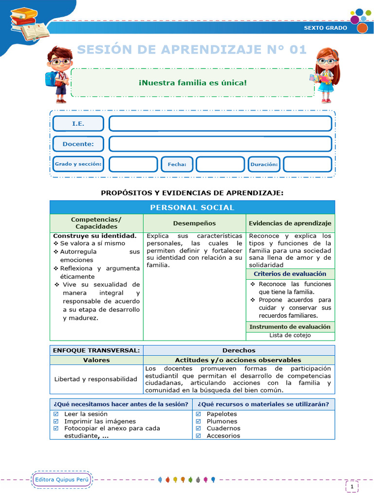 Sesiones de Aprendizaje - Semana 1 - UD III - Editora Quipus Perú | PDF | Evaluación | Aprendizaje
