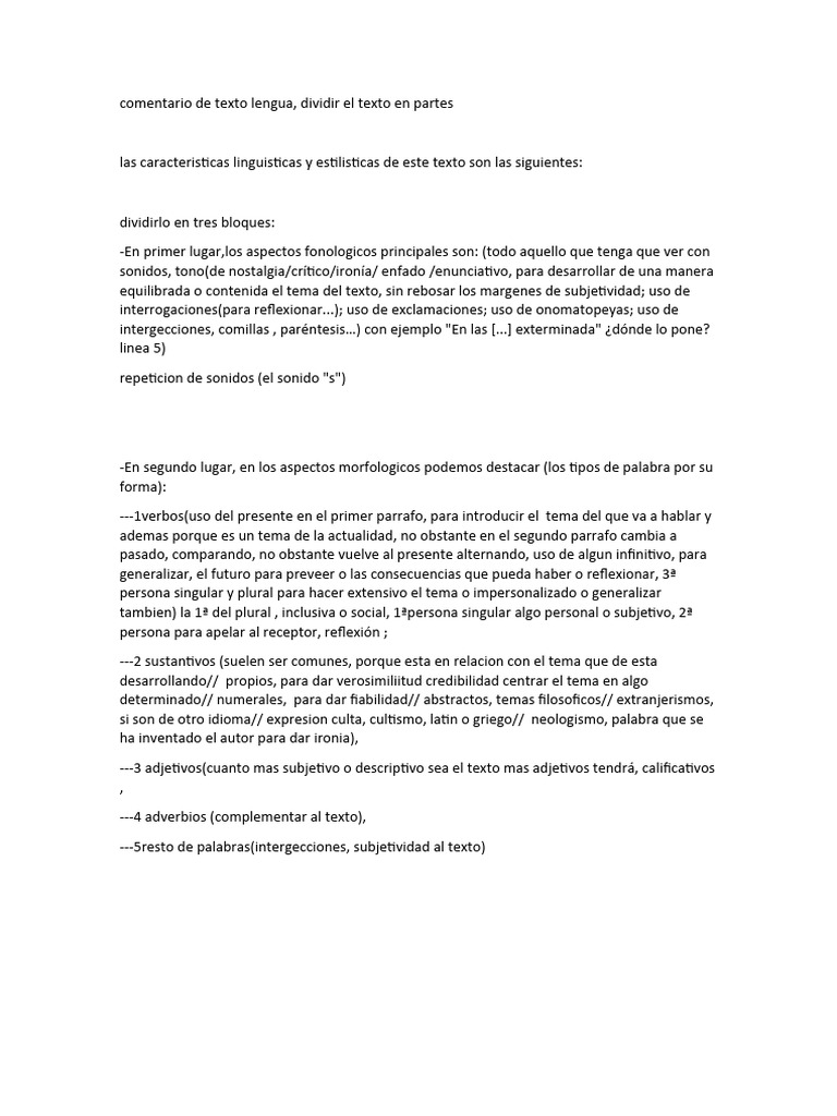 comentario de texto lengua | PDF | Oración (Lingüística) | Lingüística